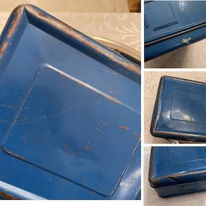 Shabby Vintage Blue Lunch Box Farmhouse Metal Box or Tin Retro Lunchbox ...