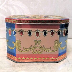 Beautiful Small Vintage Tin Box Pink & Blue Ornate Jewel Motifs ...
