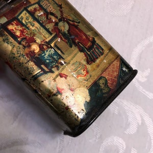 Rare Tiny Antique Tea Tin W Asian Scenes Pretty Patina Small Vintage ...