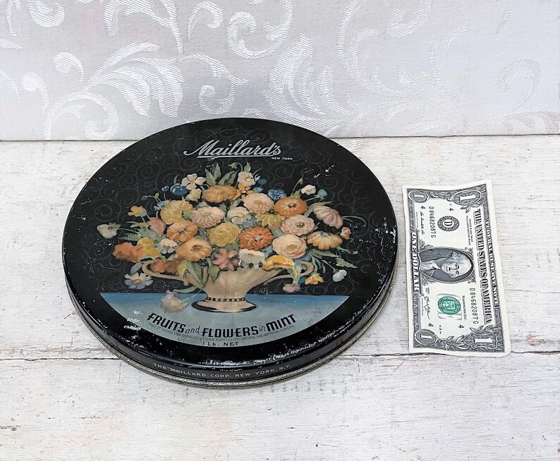 Lovely C 1920s Antique Tin Box Flowers in Vase on Dark - Etsy