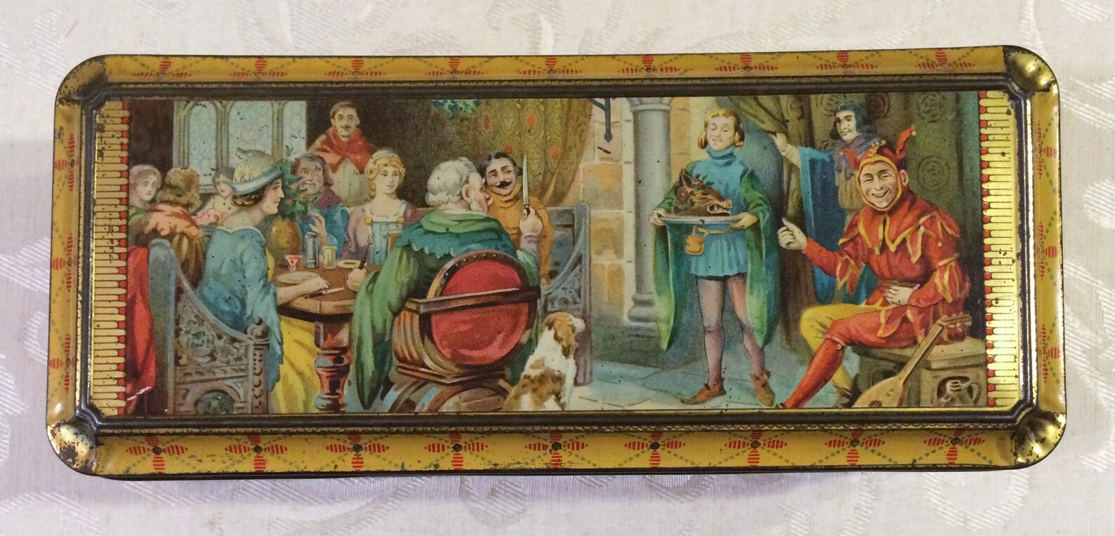 Rare Antique Medieval Feast Tin Red Jester Middle Ages Vintage Antique ...