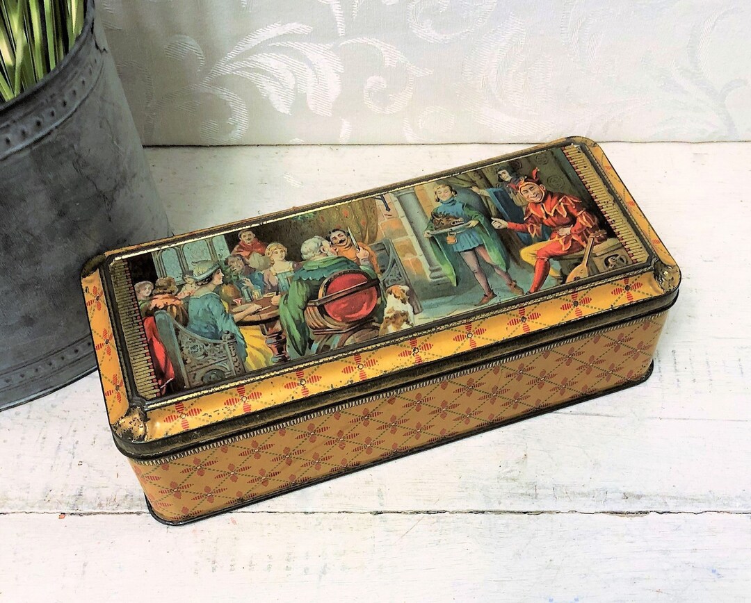 Rare Antique Medieval Feast Tin Red Jester Middle Ages Vintage Antique ...