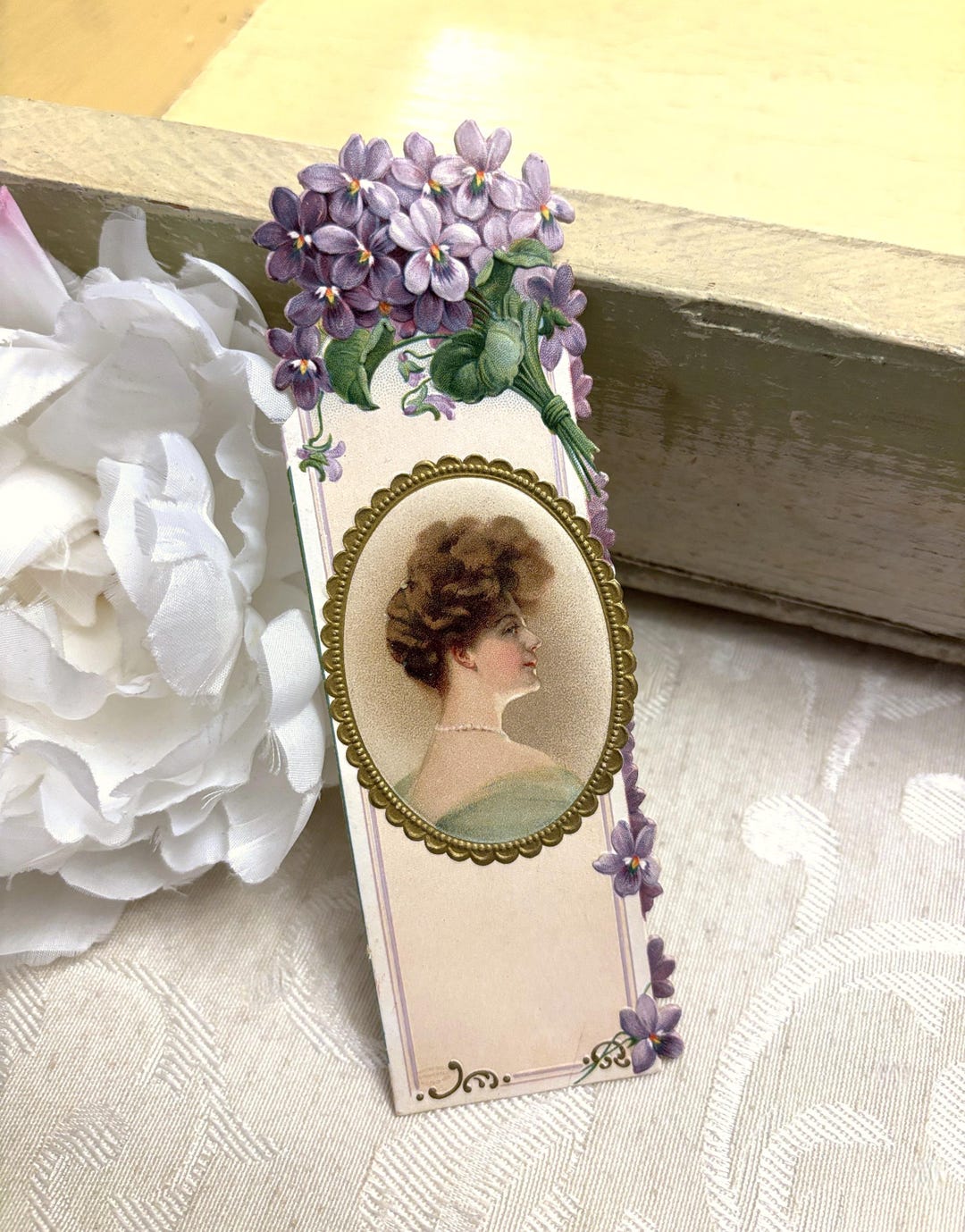 Beautiful Antique Bookmark Victorian Pretty Lady in Profile Purple ...