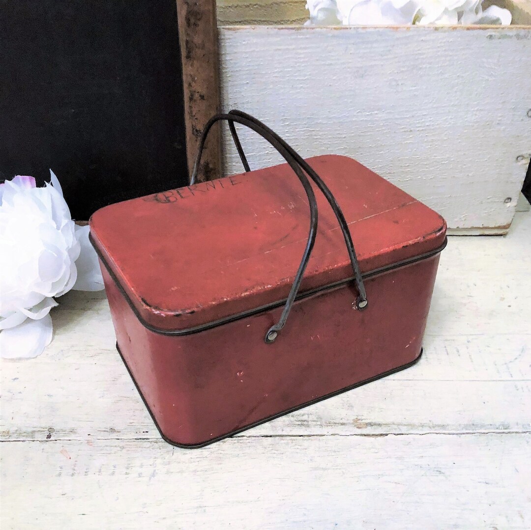 Rustic Pink Antique Farmhouse Tin Name BERNIE Etched Into Lid - Lunch ...