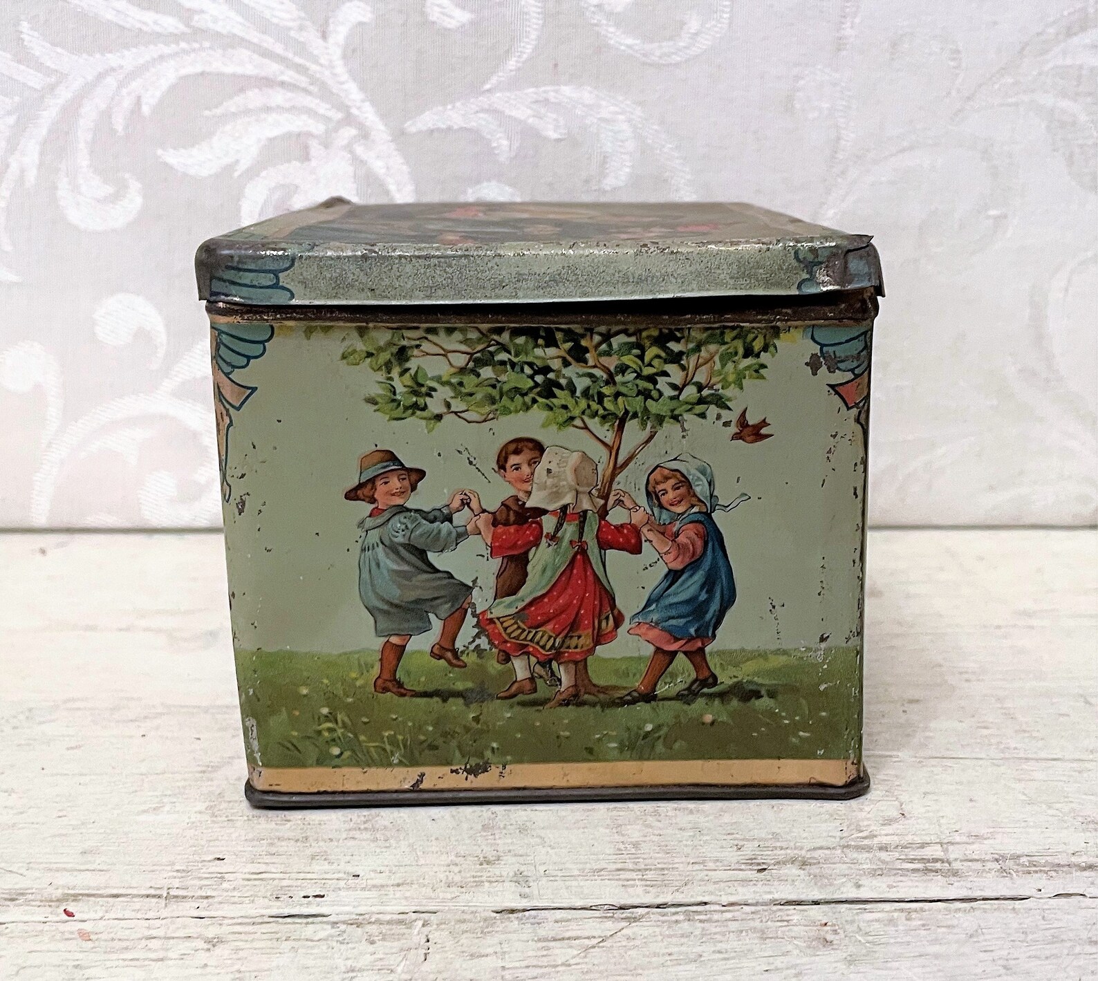 Rare Antique Tobacco Tin Box Children Playing c 1910 Pastel | Etsy