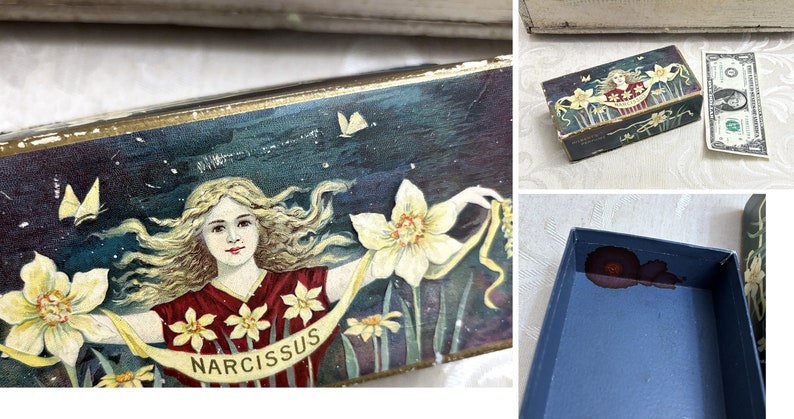Beautiful Antique Cardboard Box Art Nouveau Little Girl Narcissus ...