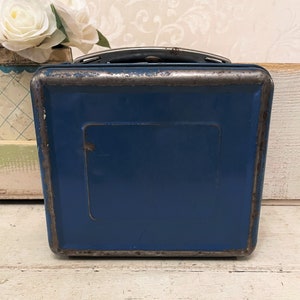 Shabby Vintage Blue Lunch Box Farmhouse Metal Box or Tin Retro Lunchbox ...
