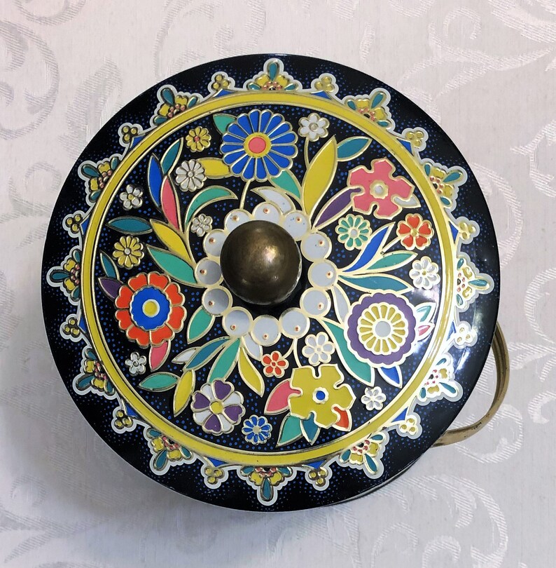 Large Vintage Flower Power Tin Box Round Floral Tin Colorful - Etsy