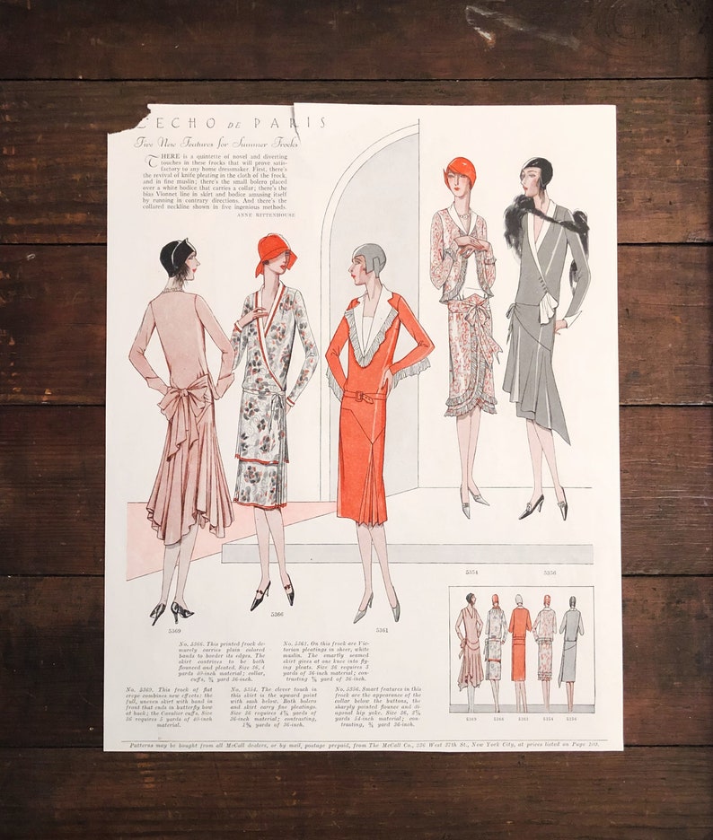 1920s Dresses Magazine Page Flapper Fashions Large 2-Sided | Etsy