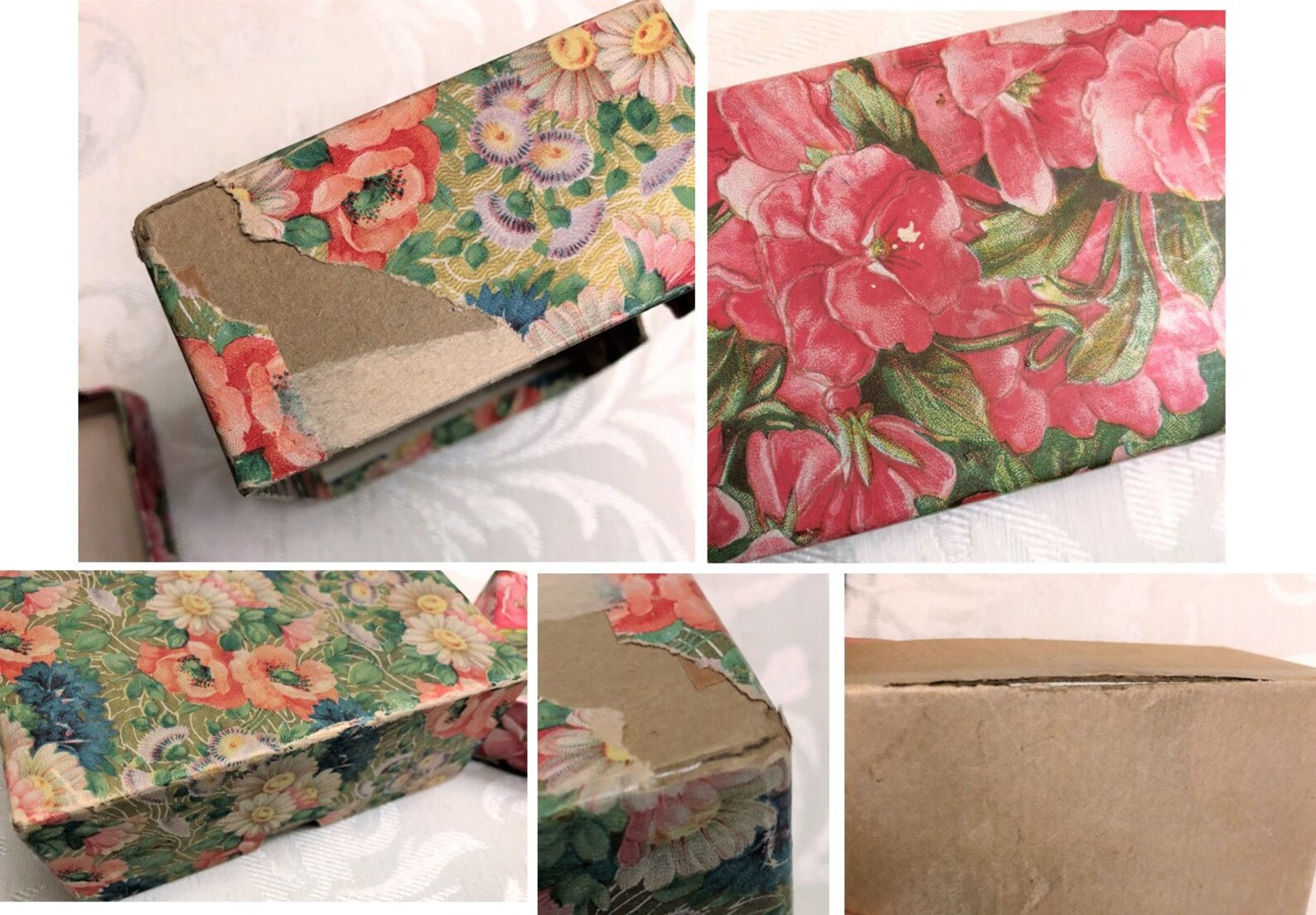 Two Lovely Small Vintage Floral Cardboard Boxes Tiny Pink Green Flower ...