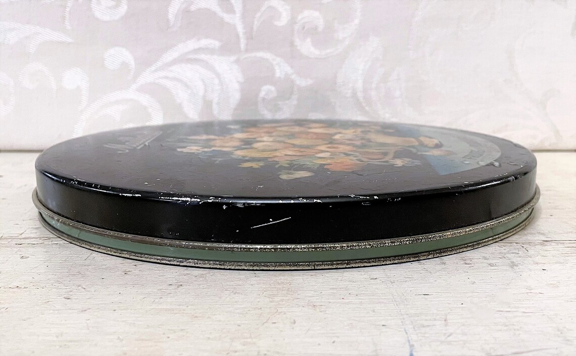 Lovely C 1920s Antique Tin Box Flowers in Vase on Dark - Etsy