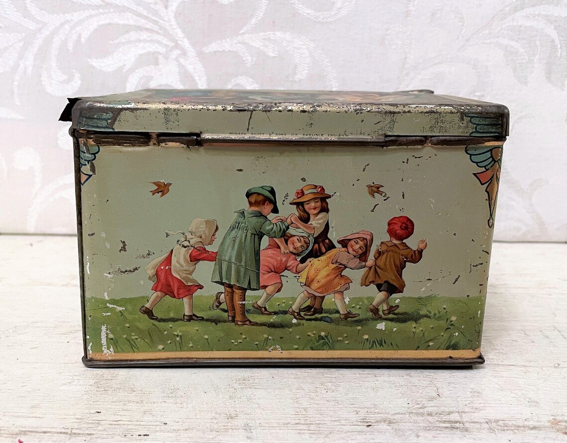 Rare Antique Tobacco Tin Box Children Playing c 1910 Pastel | Etsy