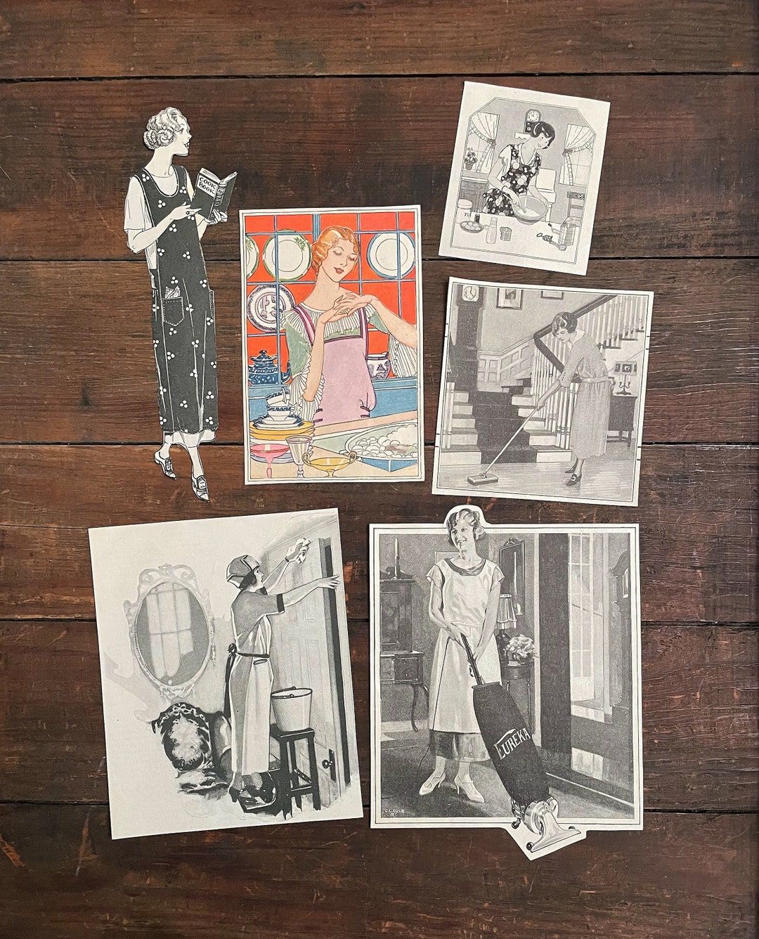 6 Vintage C 1920s Housework Flapper Magazine Illustrations Housekeeping ...