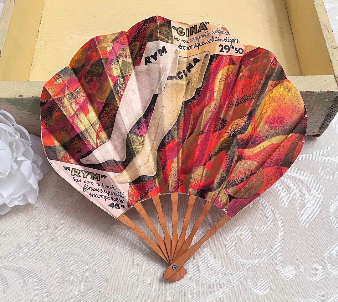 Beautiful Antique Hand Fan Art Deco C 1920s French Hosiery Fan Magenta ...