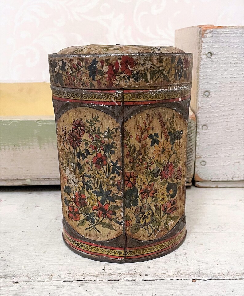 Rustic Antique Coffee Tin Small Floral Montage Botanical | Etsy