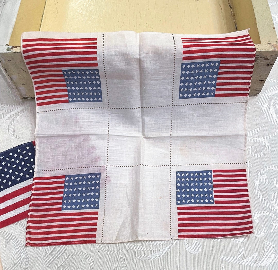 Vintage Patriotic Handkerchief W Four US Flags 48 Stars C - Etsy