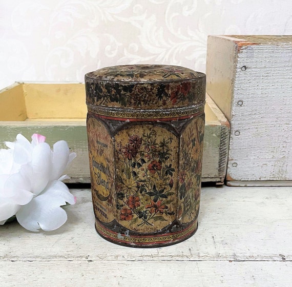 Rustic Antique Coffee Tin Small Floral Montage Botanical | Etsy