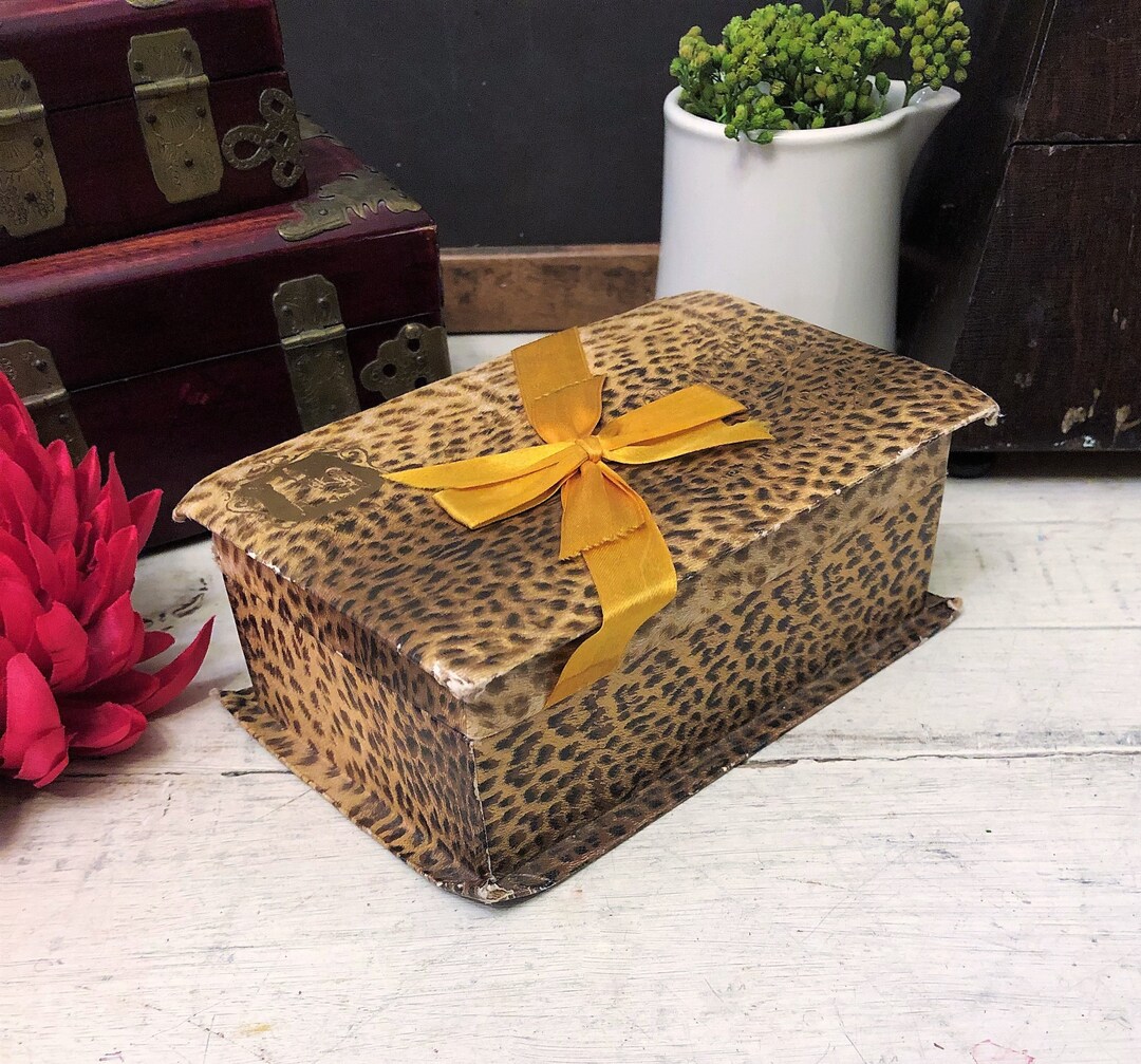 Small Vintage Chocolates Box With Leopard Print Artwork and Yellow ...
