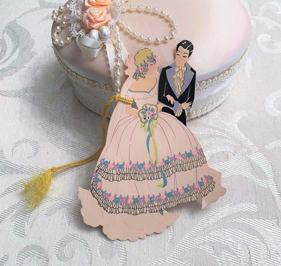 Bride & Groom C 1920s Antique Bridge Tally Card White Wedding - Etsy