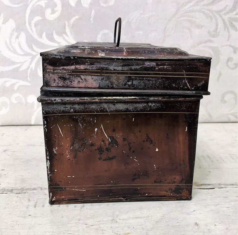 SHABBY Early Tole Box Dark Brown Coppery Color W Floral | Etsy