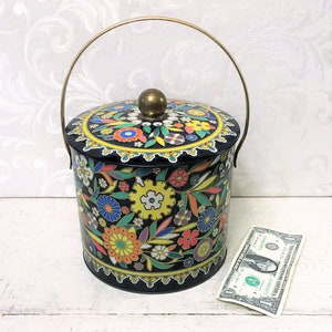 Large Vintage Flower Power Tin Box Round Floral Tin Colorful Flowers on ...