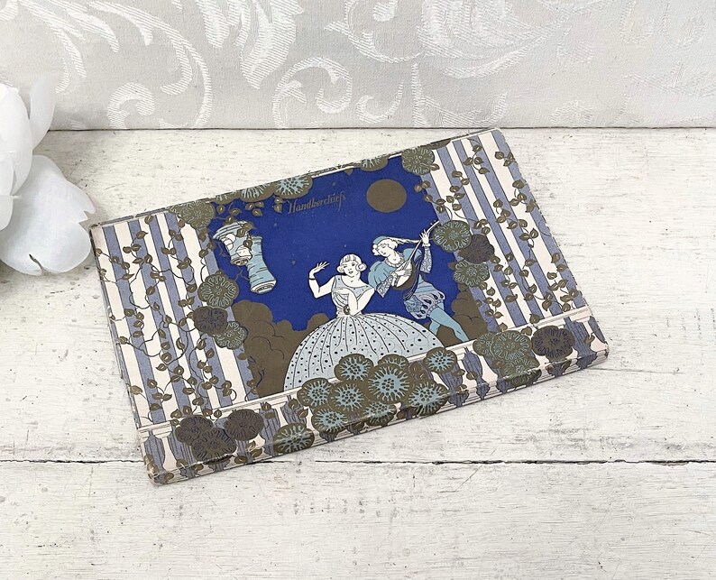 Antique Art Deco Cardboard Handkerchief Box Serenade Courtship Scene in ...