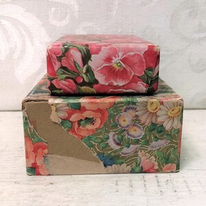 Two Lovely Small Vintage Floral Cardboard Boxes Tiny Pink Green Flower ...