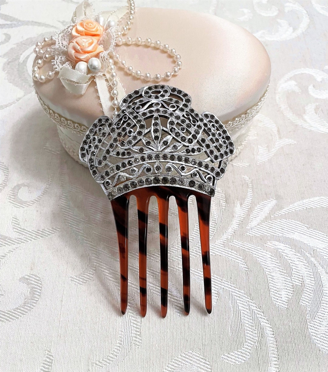 Beautiful Antique Comb Ornate Art Deco Crown or Tiara Motif Silver ...