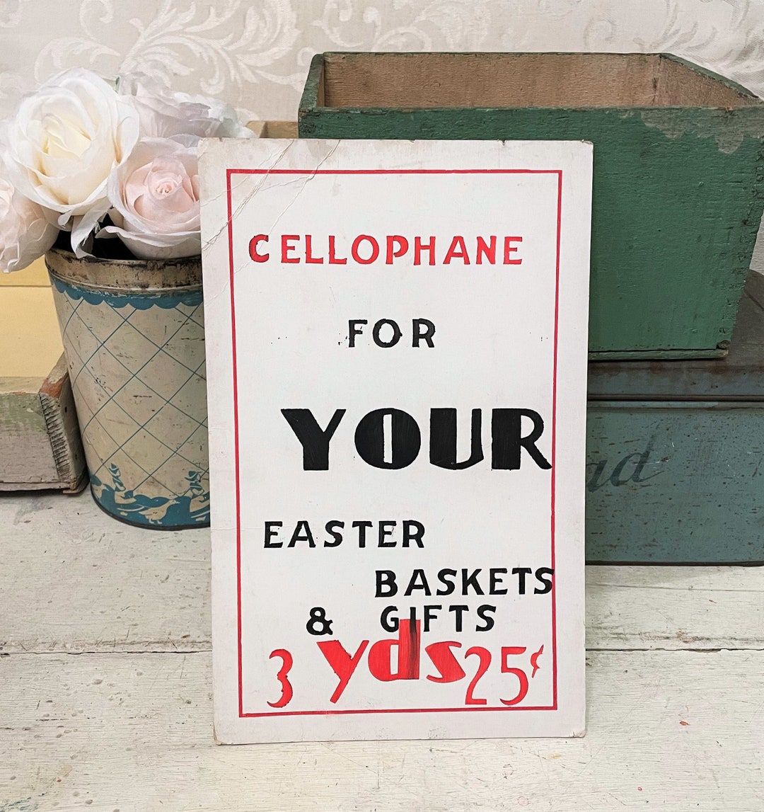 Fun Vintage Easter Shop Display Sign for Cellophane for Easter Baskets ...