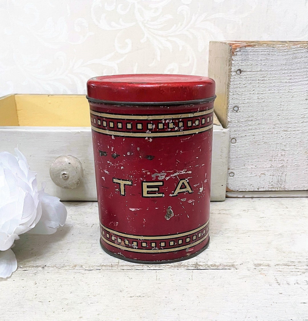 Small Art Deco Antique Tea Tin in Red Farmhouse Kitchen - Etsy
