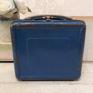 Shabby Vintage Blue Lunch Box Farmhouse Metal Box or Tin Retro Lunchbox ...