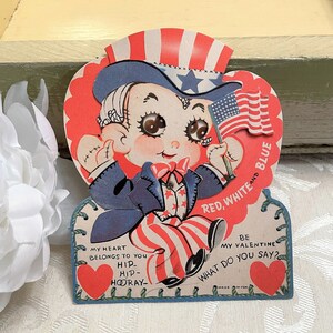 Vintage Uncle Sam Die Cut Valentines Day Card, C 1940s Patriotic ...