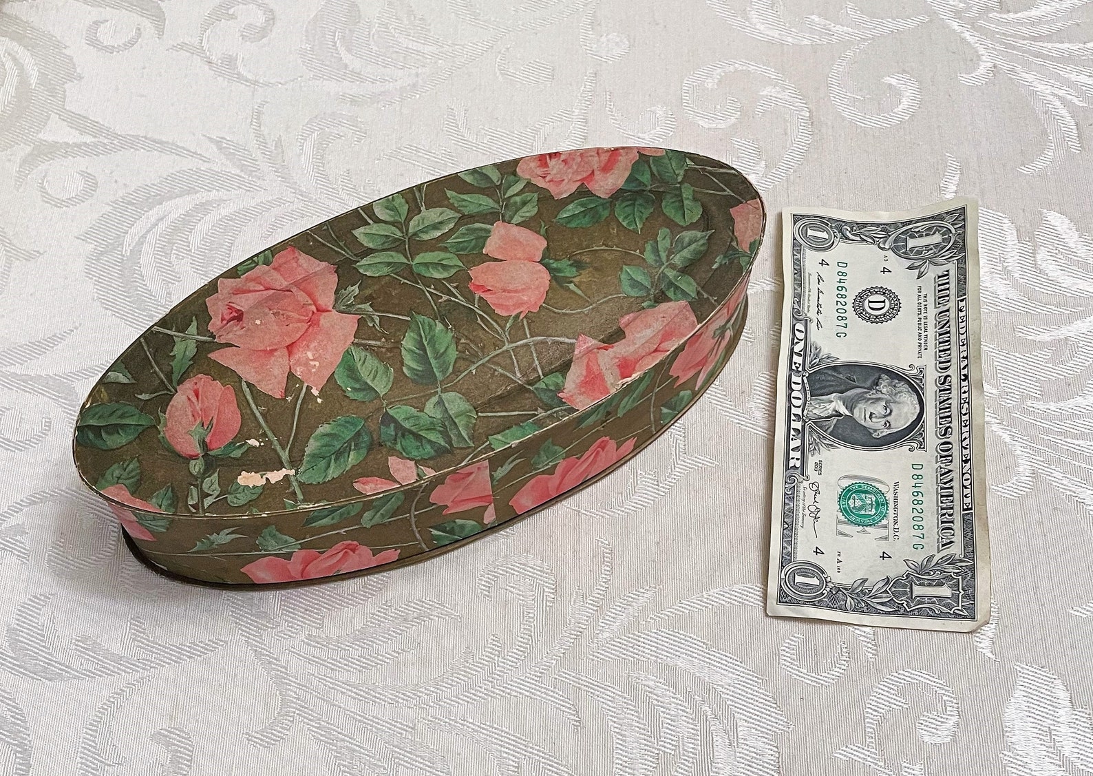 Beautiful Vintage Candy Box Gold Oval W Pink Flowers Roses - Etsy