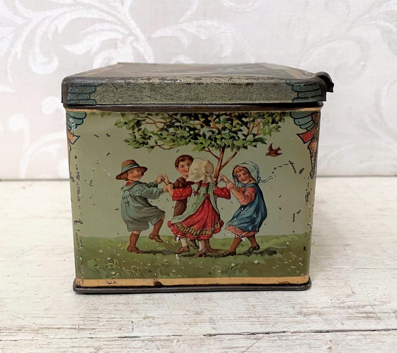 Rare Antique Tobacco Tin Box Children Playing c 1910 Pastel | Etsy