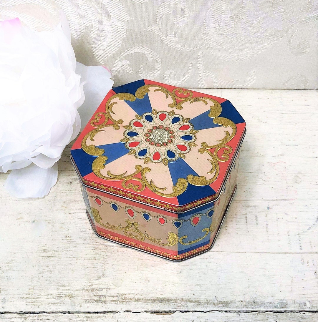 Beautiful Small Vintage Tin Box Pink & Blue Ornate Jewel - Etsy