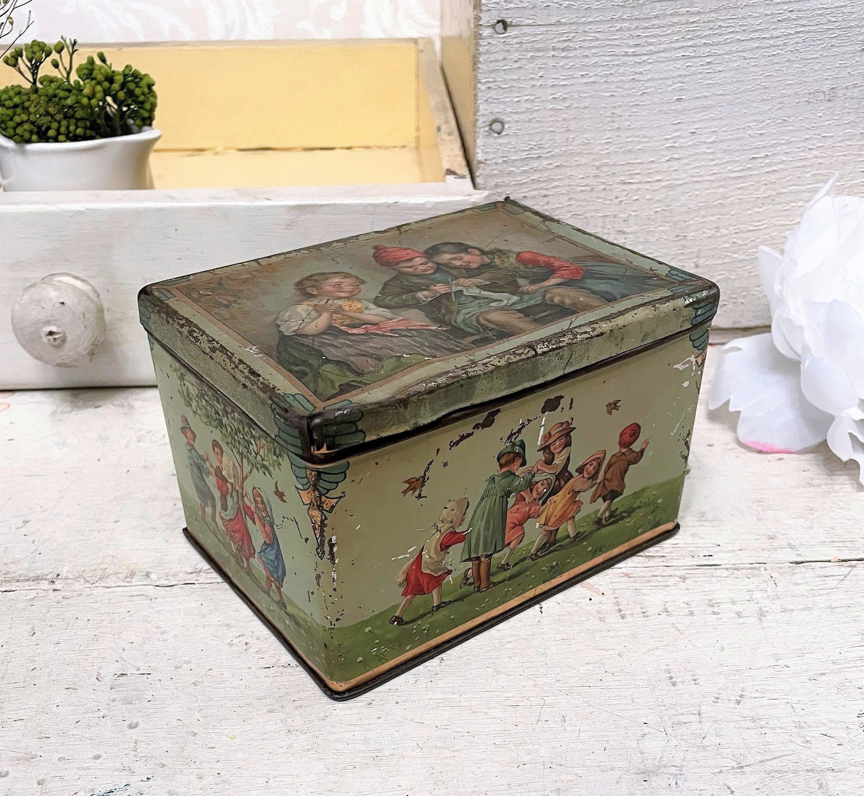 Rare Antique Tobacco Tin Box Children Playing C 1910 Pastel Colors Gift ...