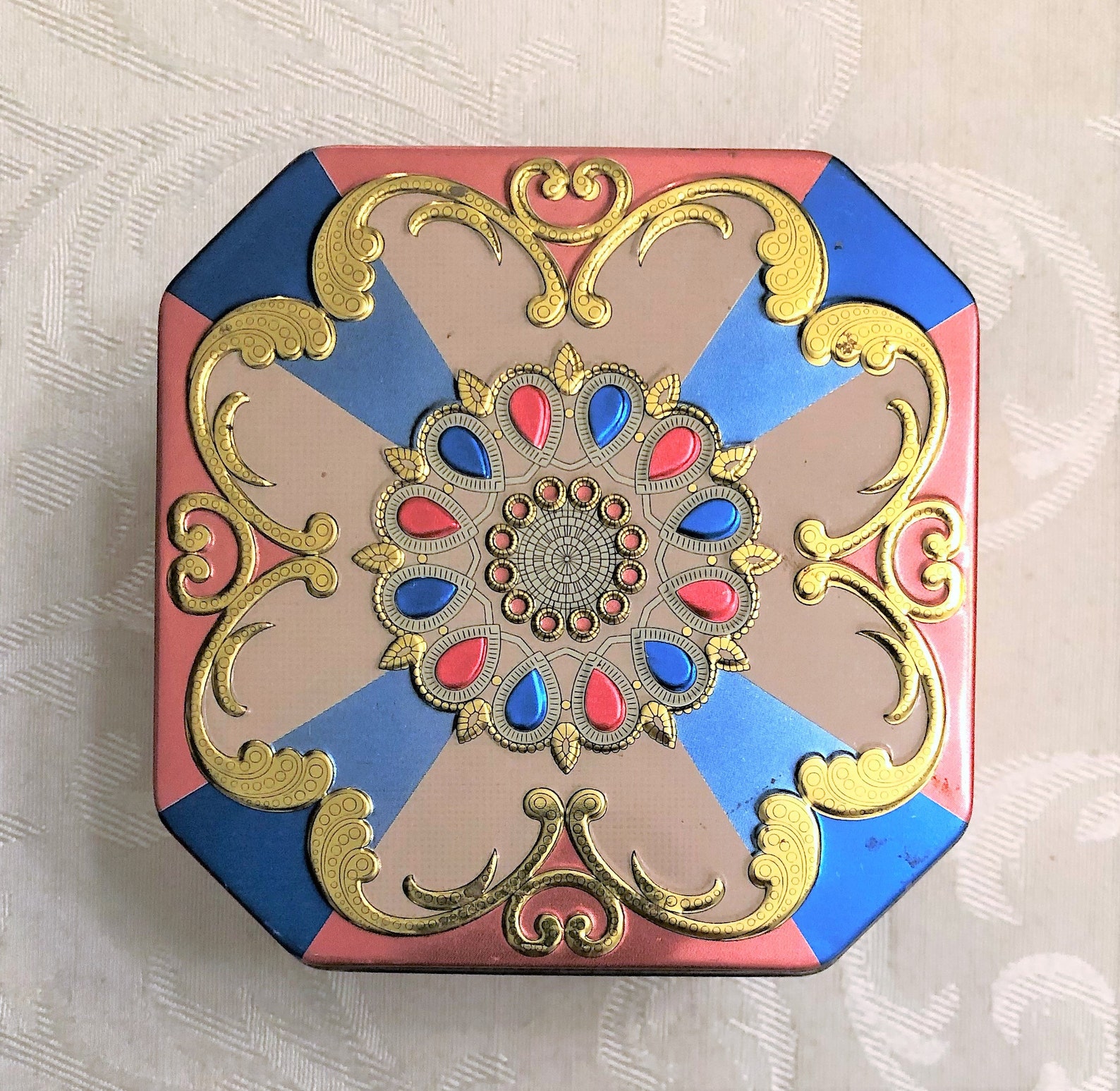 Beautiful Small Vintage Tin Box Pink & Blue Ornate Jewel - Etsy