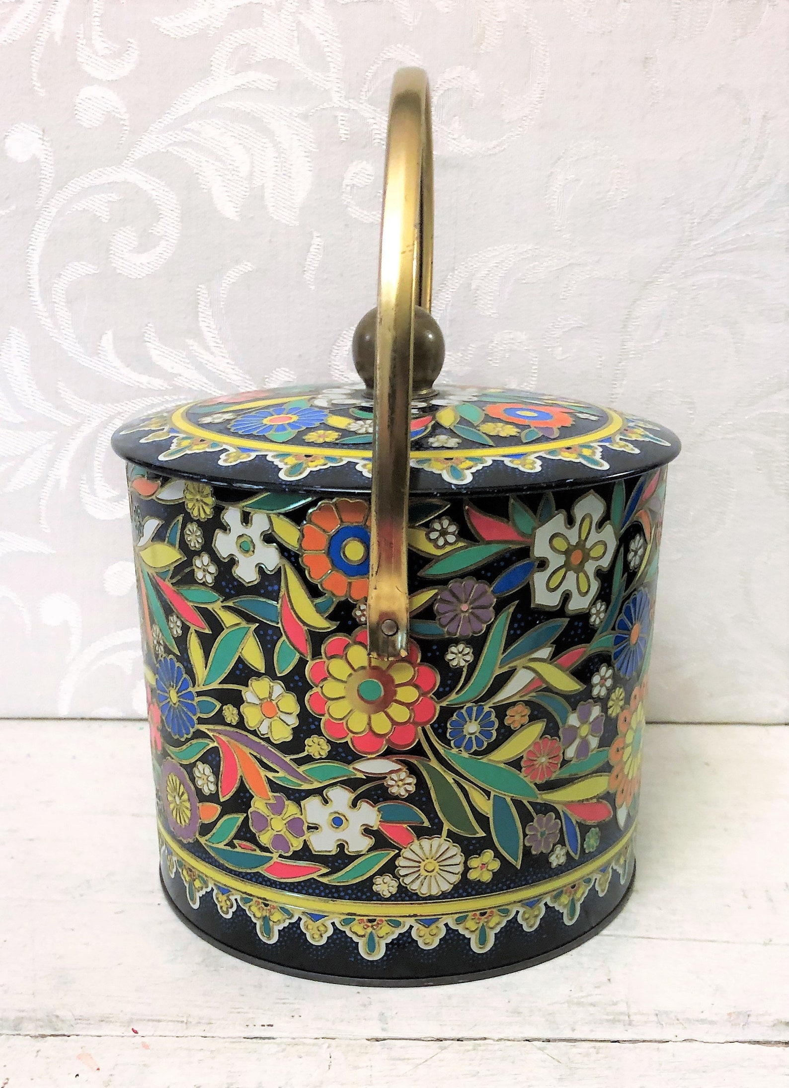 Large Vintage Flower Power Tin Box Round Floral Tin Colorful | Etsy