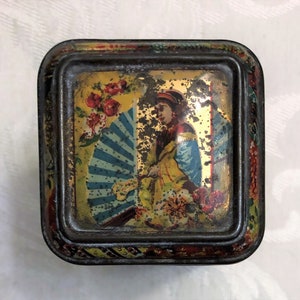 Rare Tiny Antique Tea Tin W Asian Scenes Pretty Patina Small Vintage ...