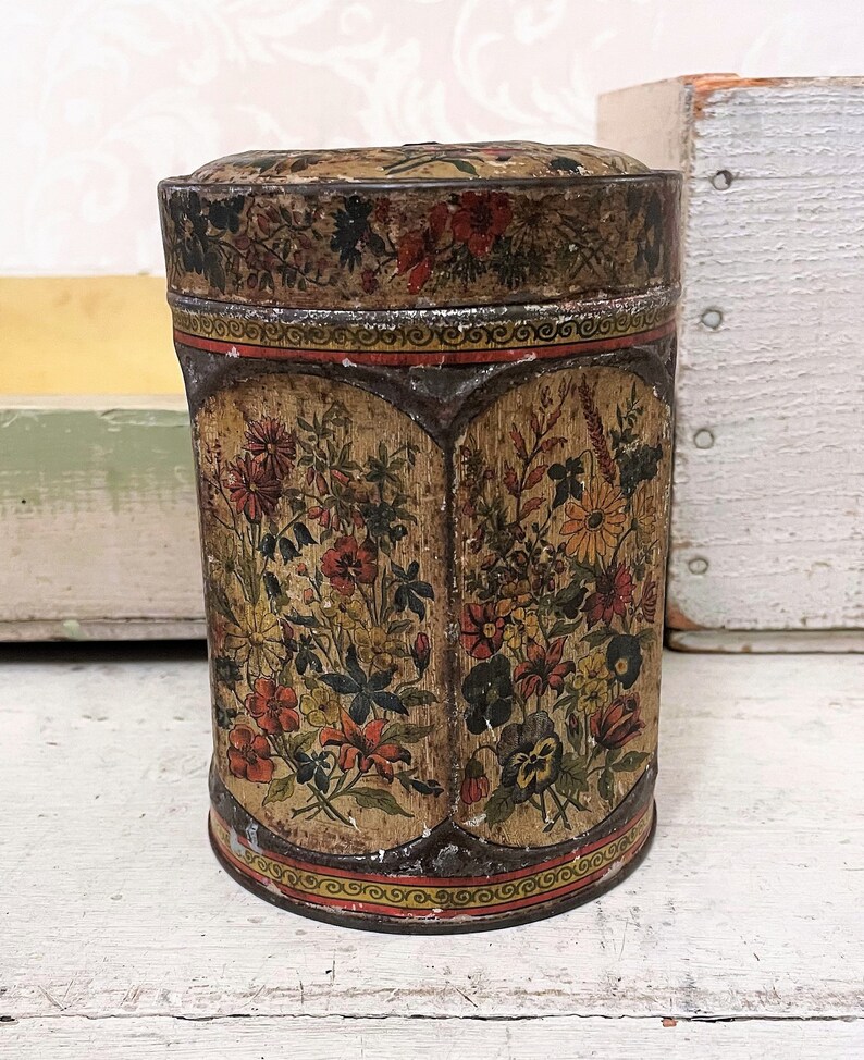 Rustic Antique Coffee Tin Small Floral Montage Botanical - Etsy
