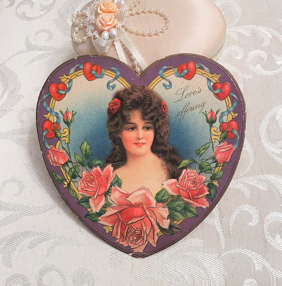 Beautiful Large Ish Heart Shaped Antique Valentines Day Card Pretty ...
