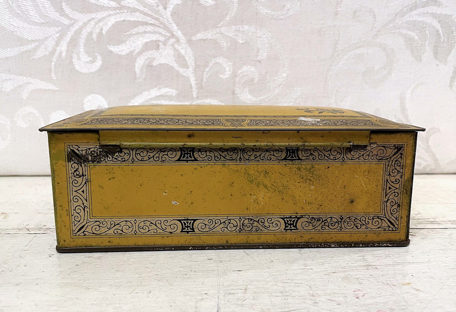 SHABBY Farmhouse Antique Candy Tin in Dark Mustard Yellow C | Etsy
