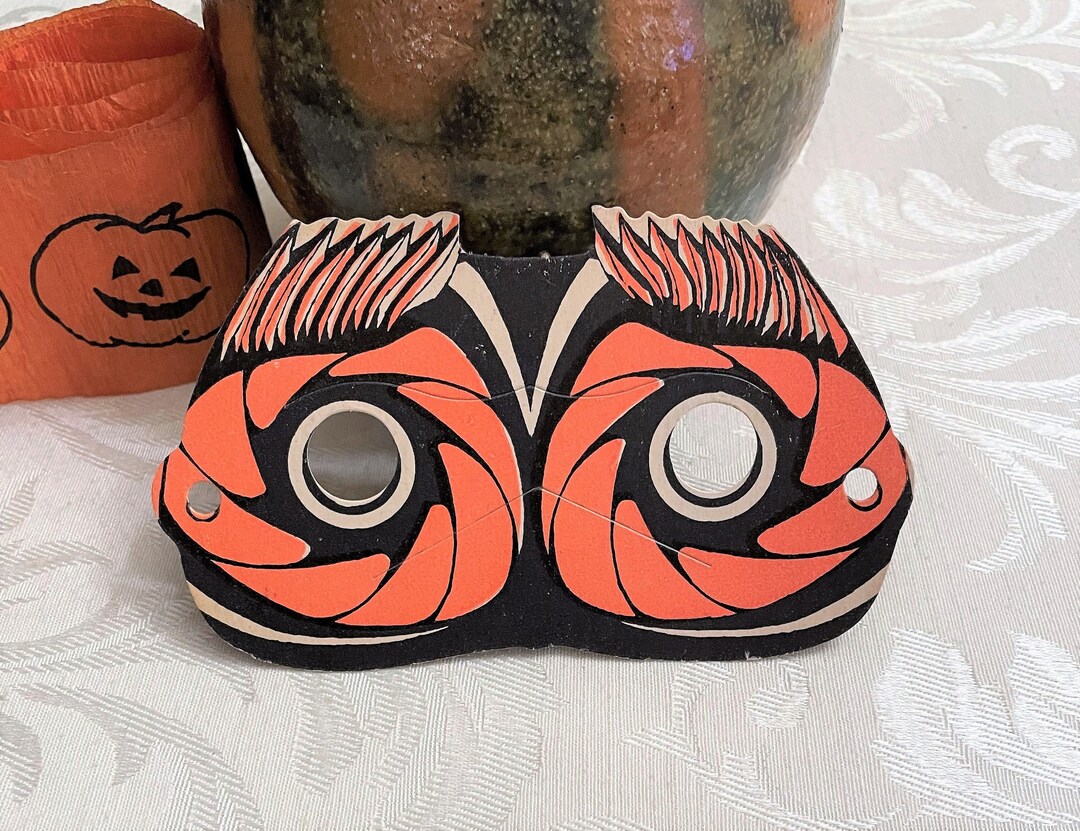 Unusual Vintage Halloween Mask C 1940s Small Cardboard Mask Crazy Eyes ...