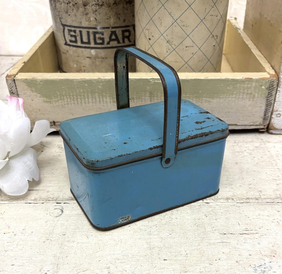 Antique Sky Blue Tindeco Tin Box Lunchbox Style C 1920s Vintage Tin Box ...