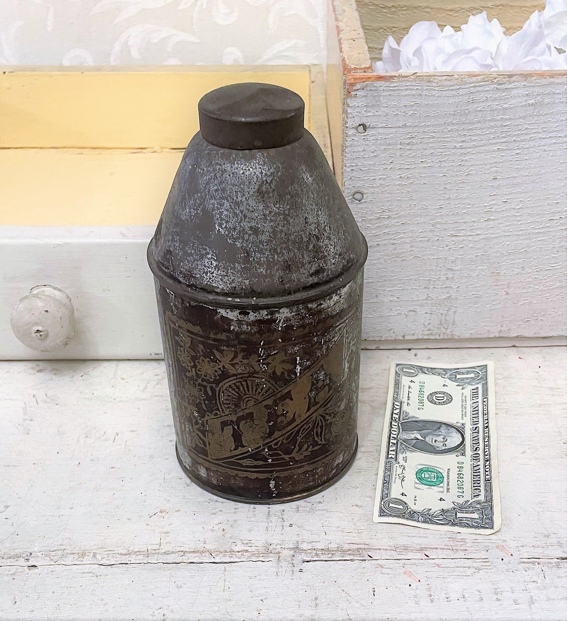 Rustic Antique Tea Tin C Late 1800s VERY WORN Old Brown Tole - Etsy