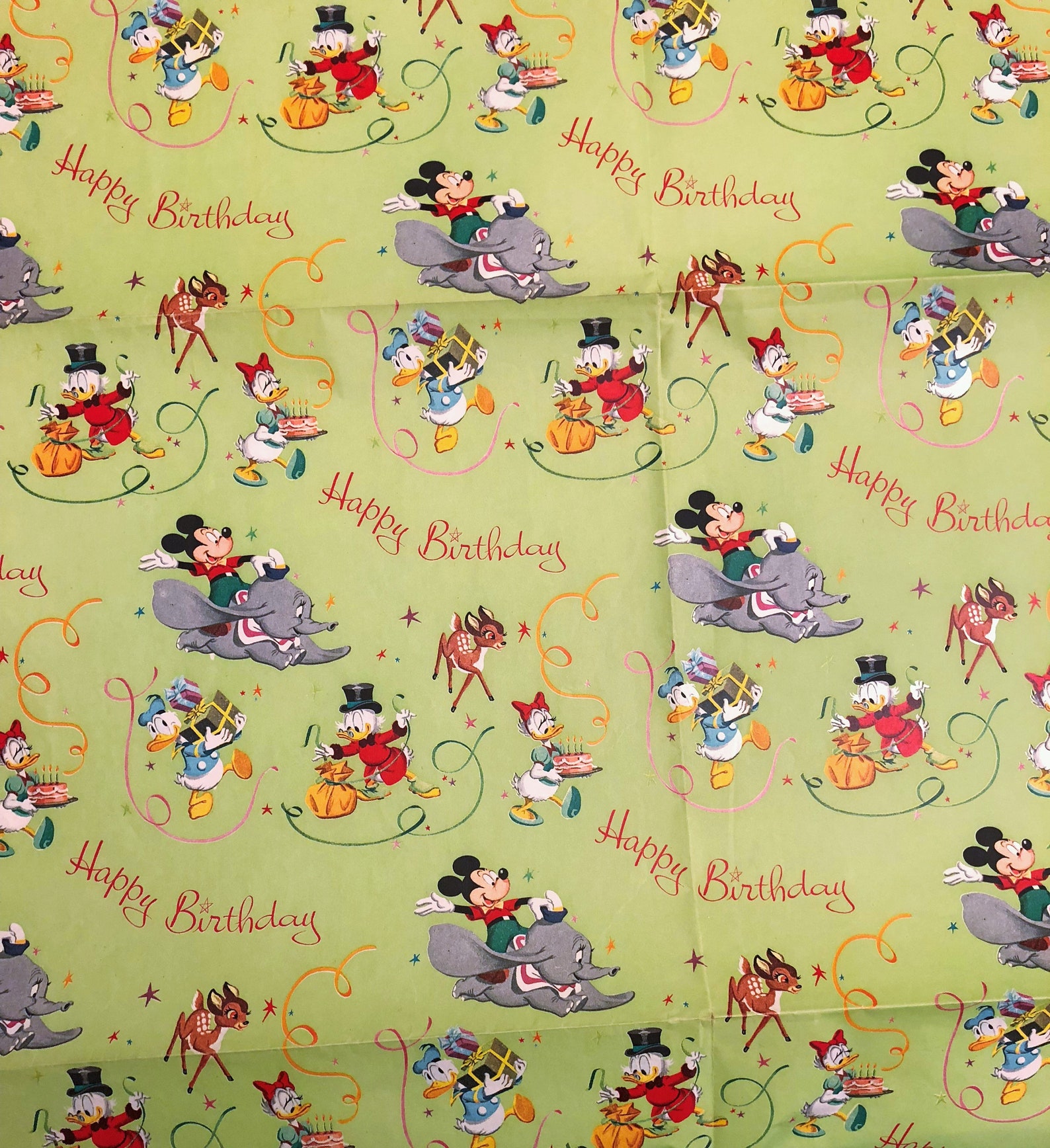 Vintage Disney Birthday Wrapping Paper c 1940s Mickey | Etsy