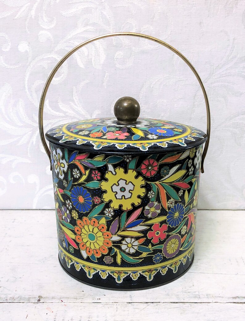 Large Vintage Flower Power Tin Box Round Floral Tin Colorful - Etsy