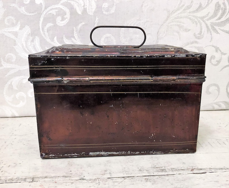 SHABBY Early Tole Box Dark Brown Coppery Color W Floral | Etsy