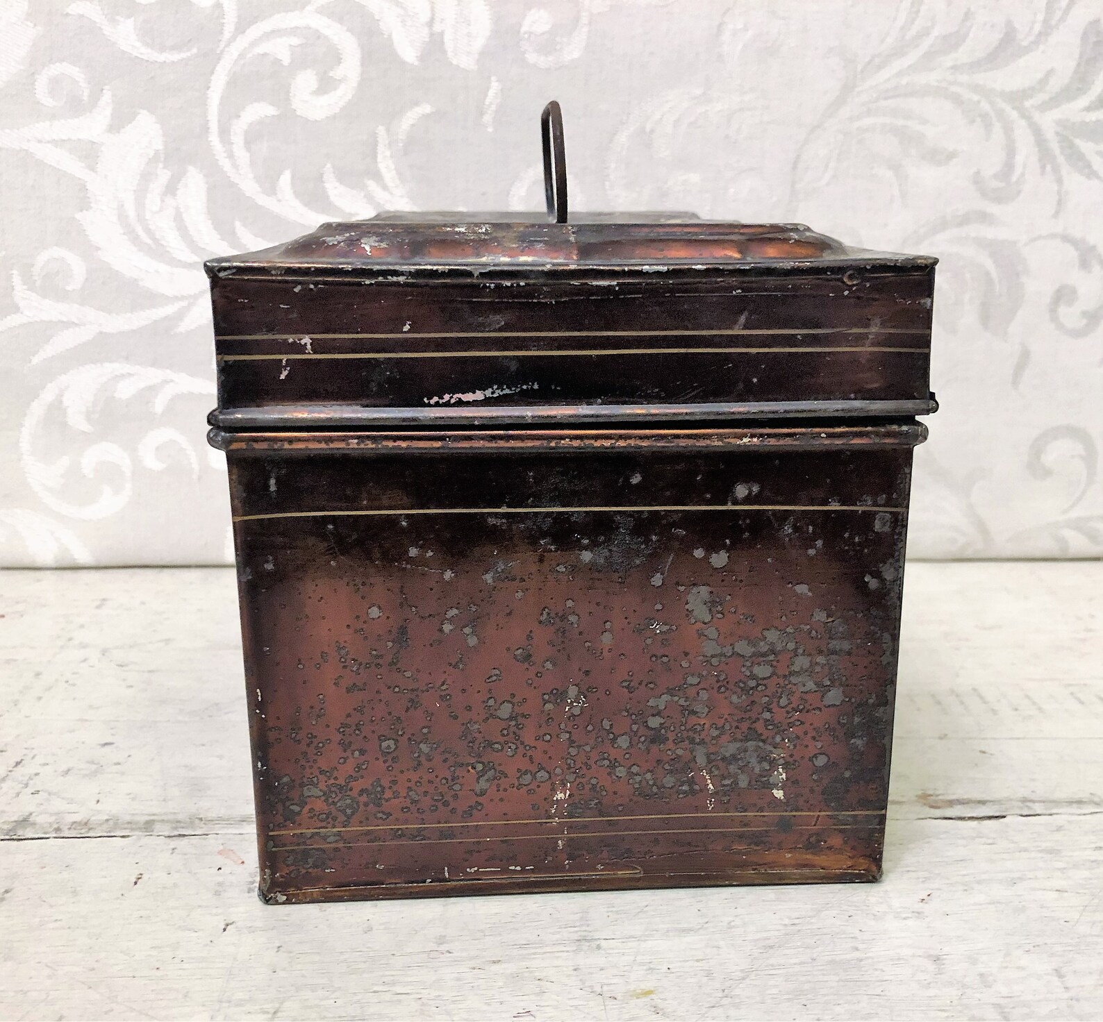 SHABBY Early Tole Box Dark Brown Coppery Color W Floral | Etsy