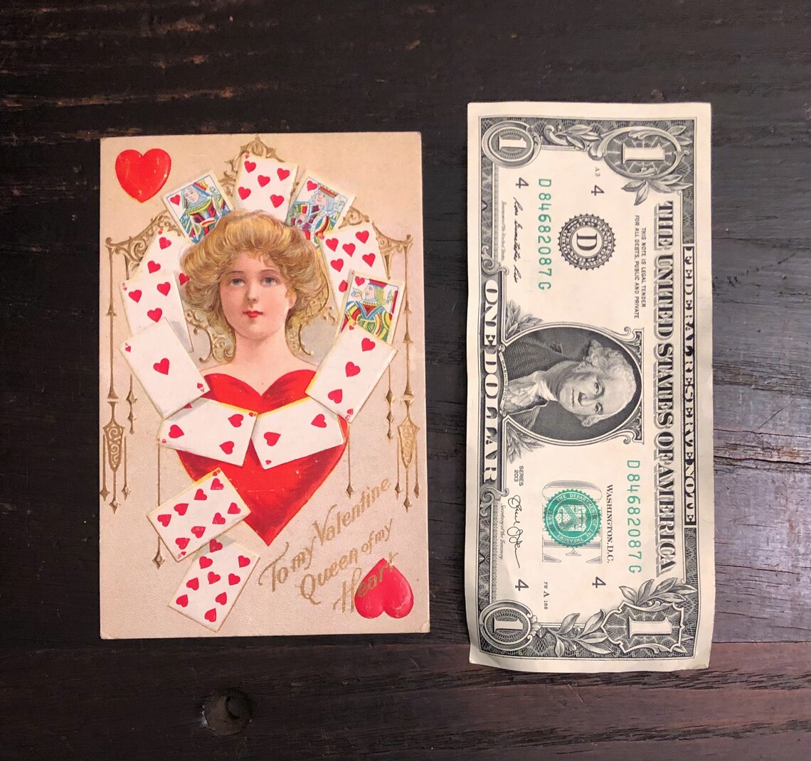 Beautiful Queen Of Hearts Antique Postcard Valentines Day Etsy